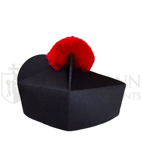 Black/Red biretta 3 corners with pom-pom - Ackermann