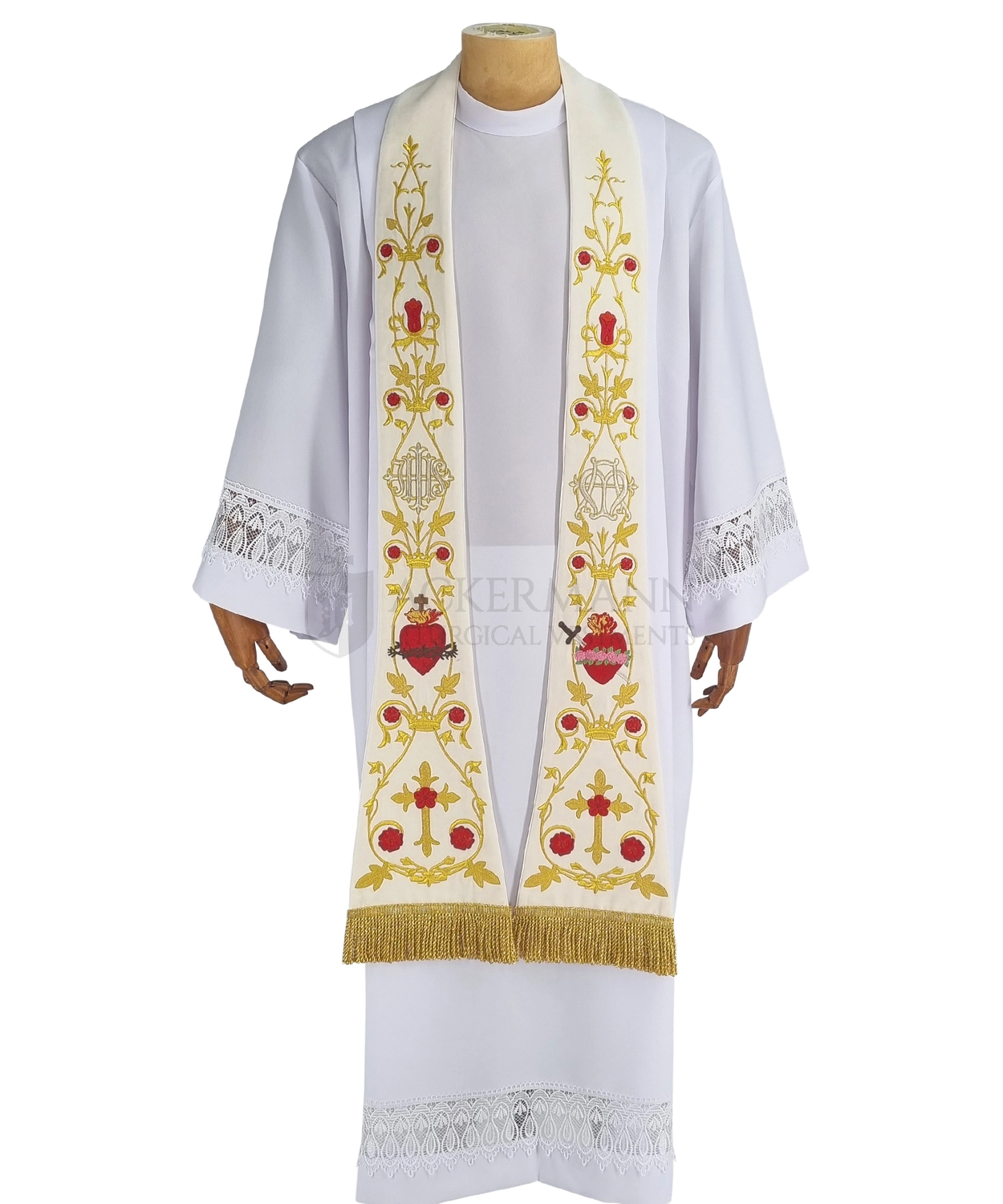 Roman Stole with embroidered Sacred heart of Mary and Jesus - online ...